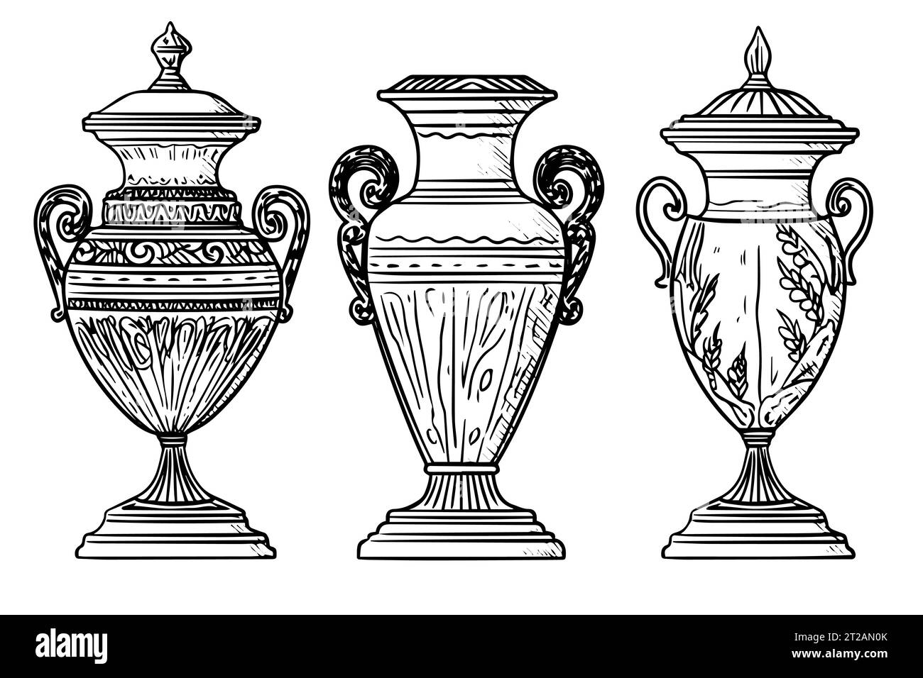 Set of ancient vase hand drawn ink sketch. Engraved style vector ...