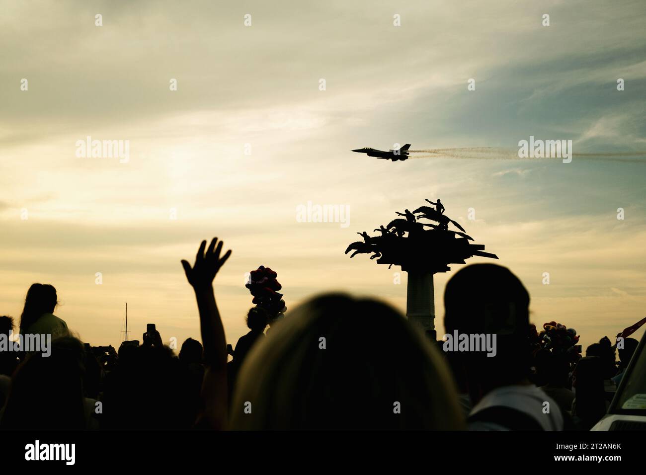 Izmir, Turkey, September 9, 2023: A sea of people, waving Turkish flags ...