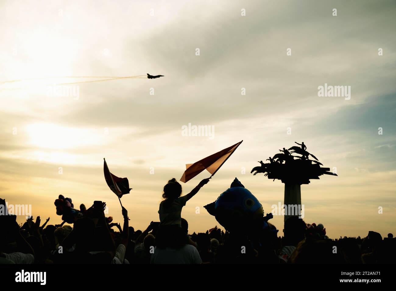 Izmir, Turkey, September 9, 2023: A sea of people, waving Turkish flags ...