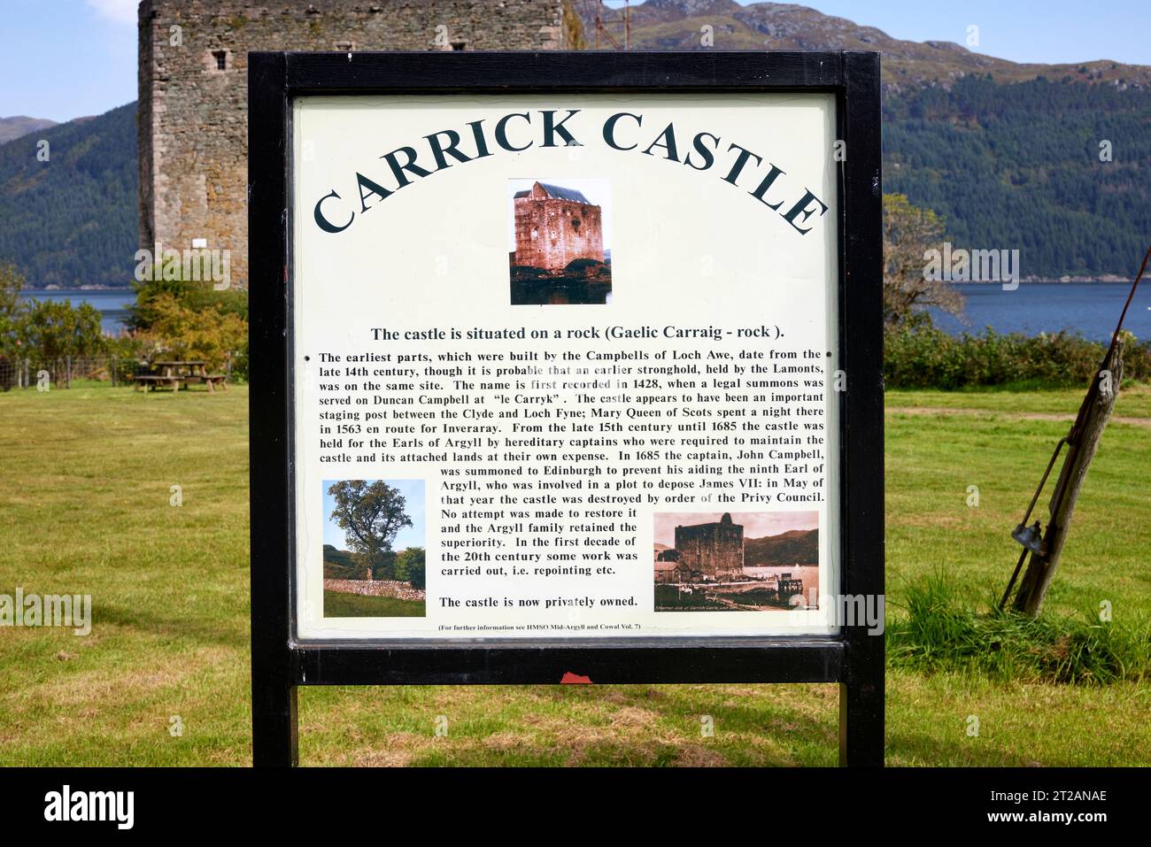 Notice board telling the history of Carrick Castle Stock Photo - Alamy