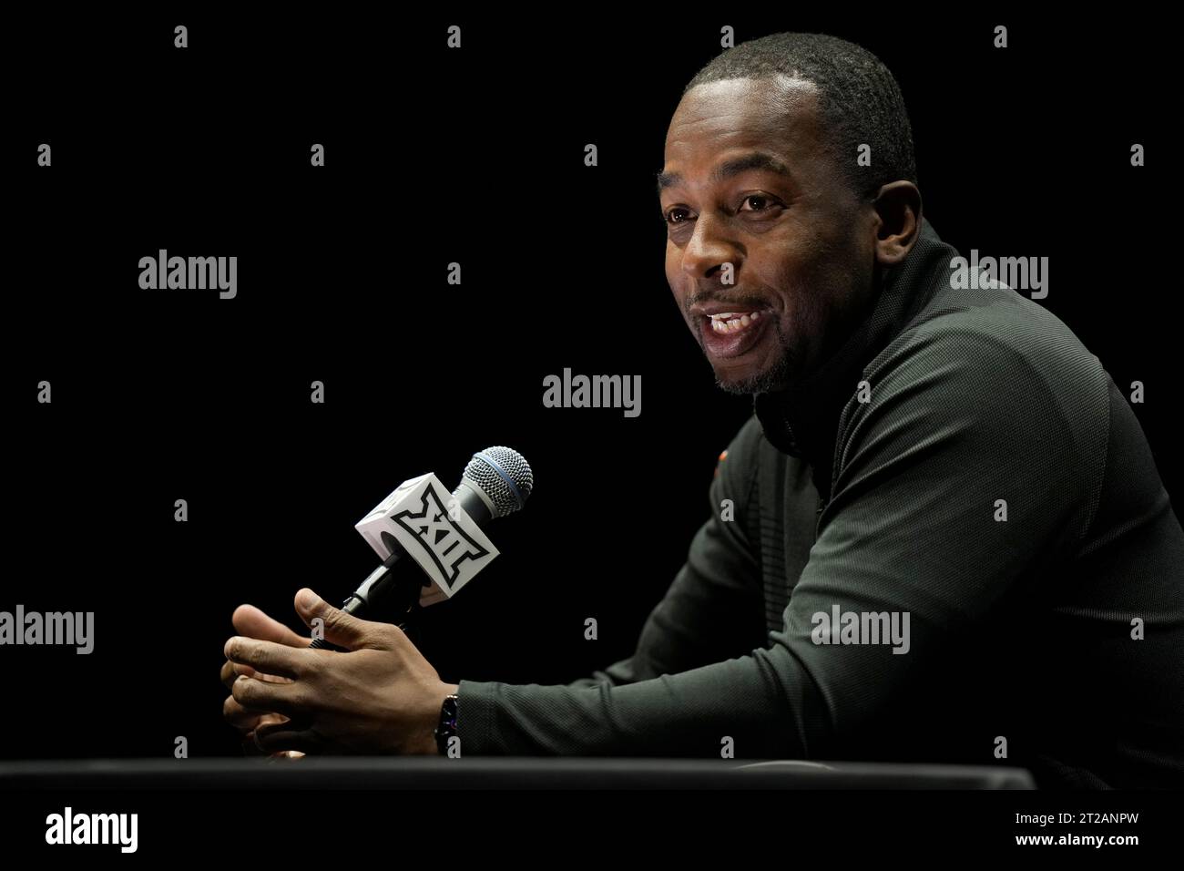 Oklahoma State coach Mike Boynton addresses the media during the NCAA ...
