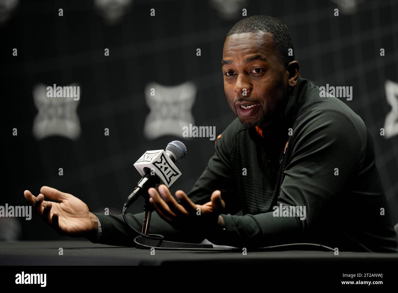 Oklahoma State coach Mike Boynton addresses the media during the NCAA ...