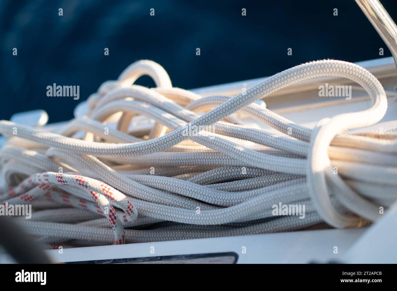 Close up of a rope on a yacht deck Stock Photo - Alamy