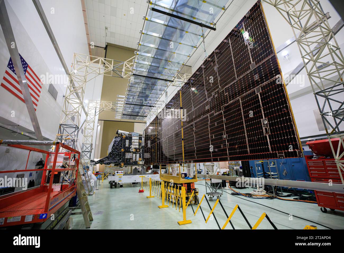 NASA's Psyche Solar Array Integration and Walkout. Technicians are ...
