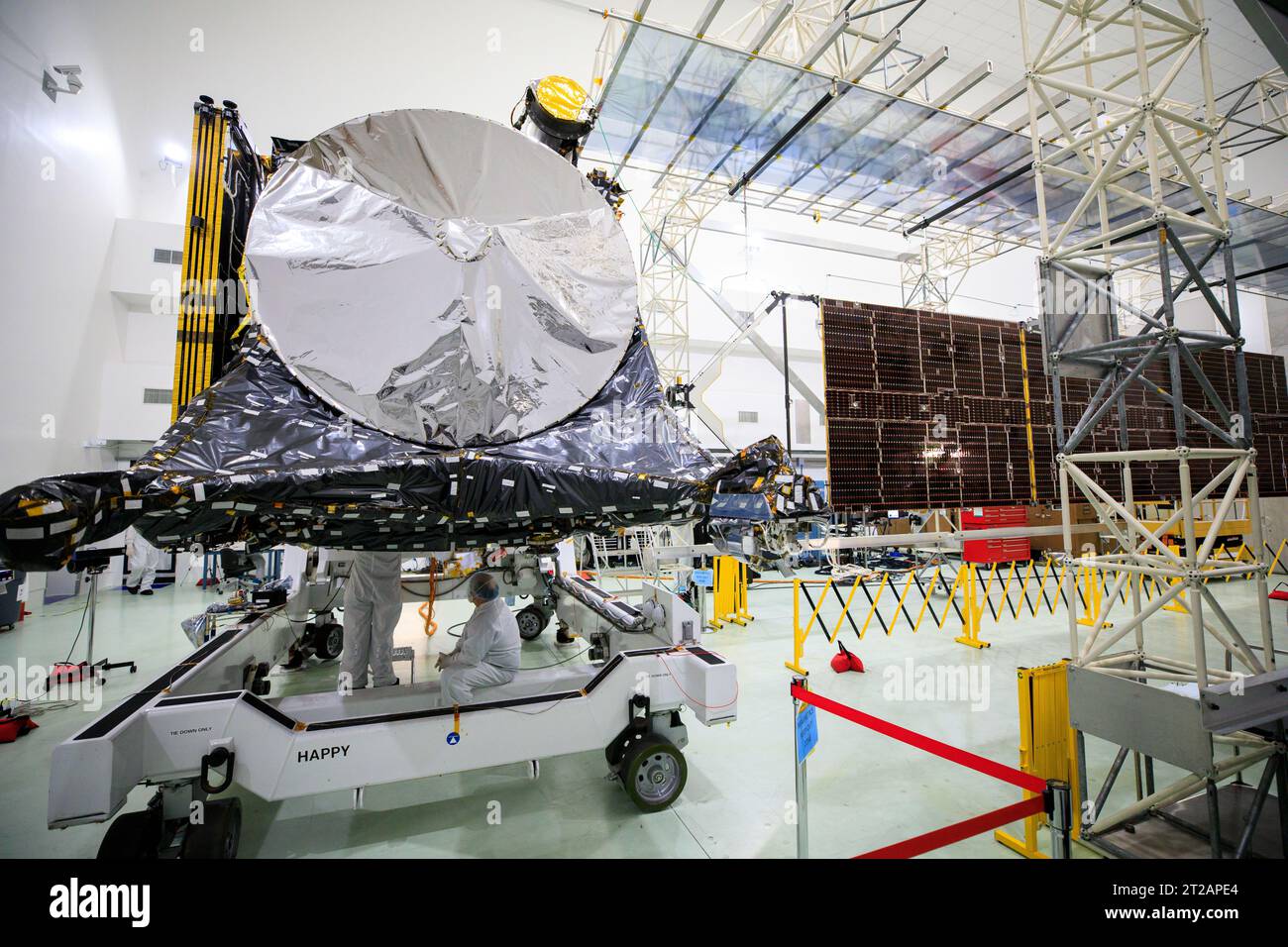 NASA's Psyche Solar Array Integration and Walkout. Team members prepare ...