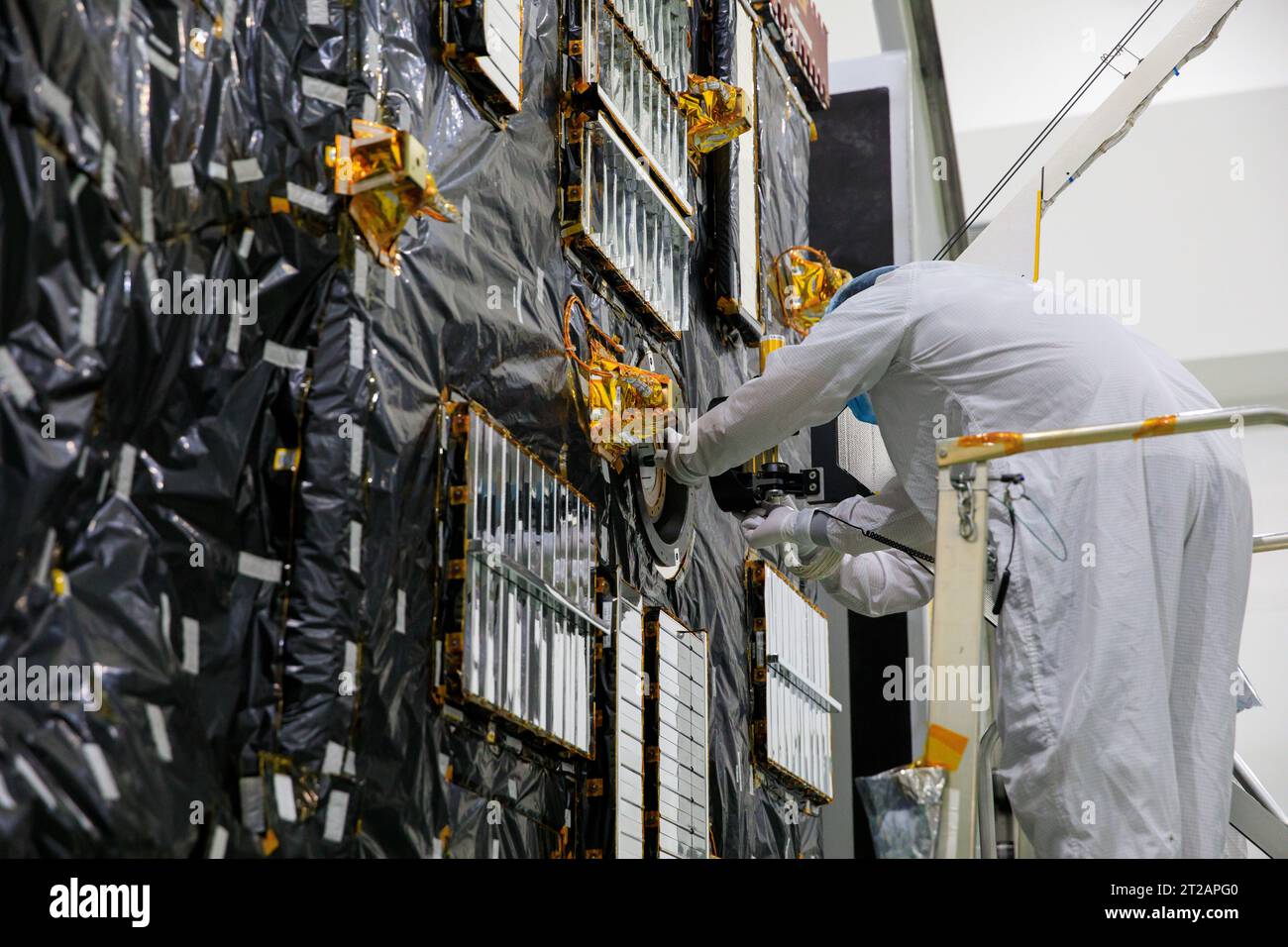 NASA's Psyche Solar Array Integration and Walkout. Team members prepare ...