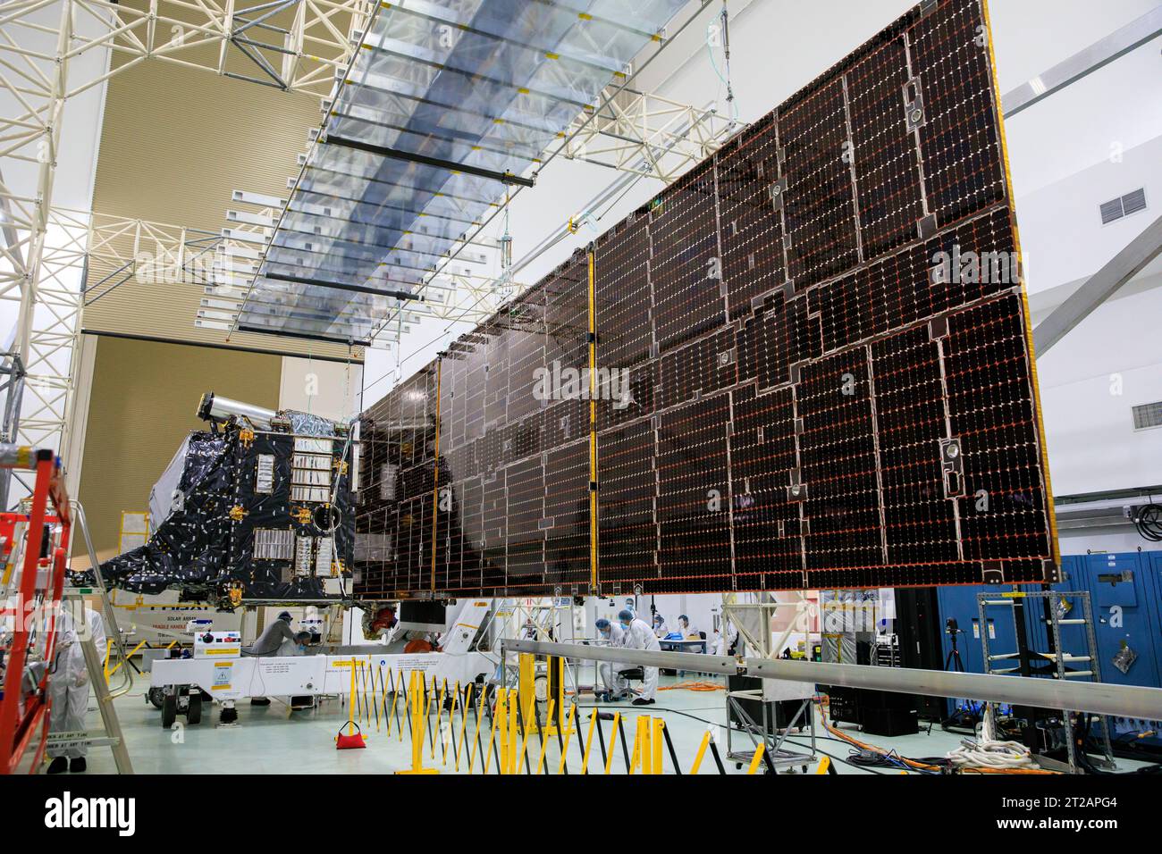 NASA's Psyche Solar Array Integration and Walkout. Team members prepare ...