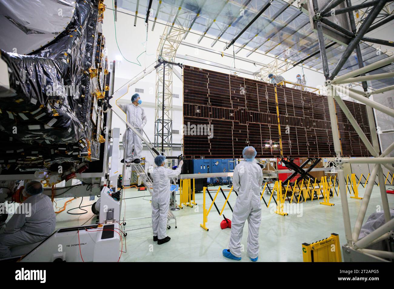 NASA's Psyche Solar Array Integration and Walkout. Team members prepare ...