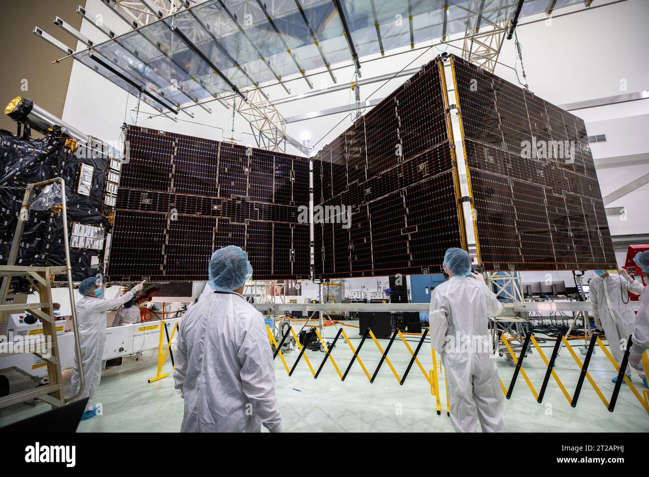NASA's Psyche Solar Array Stowed for Launch. Technicians begin to ...