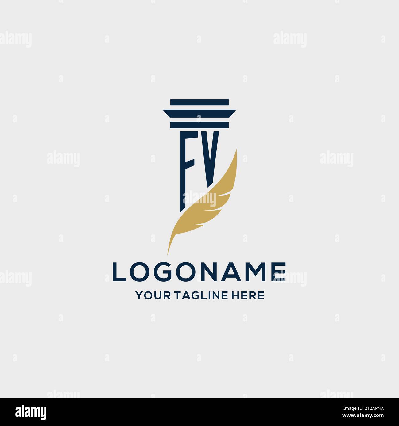 FV monogram initial logo with pillar and feather design, law firm logo ...