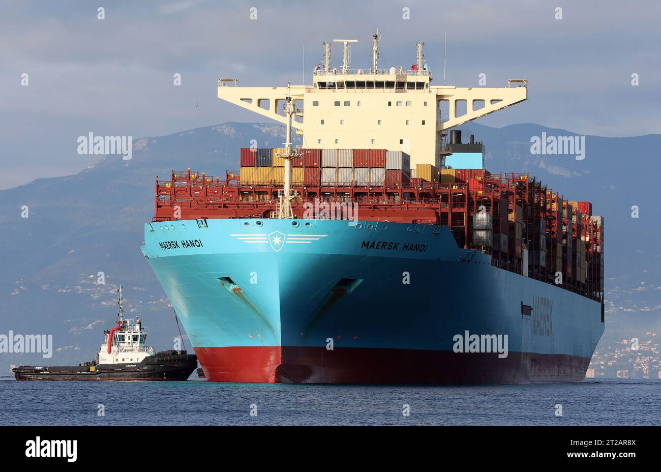 Vessel Maersk Hanoi arriving to the container terminal of the port of ...
