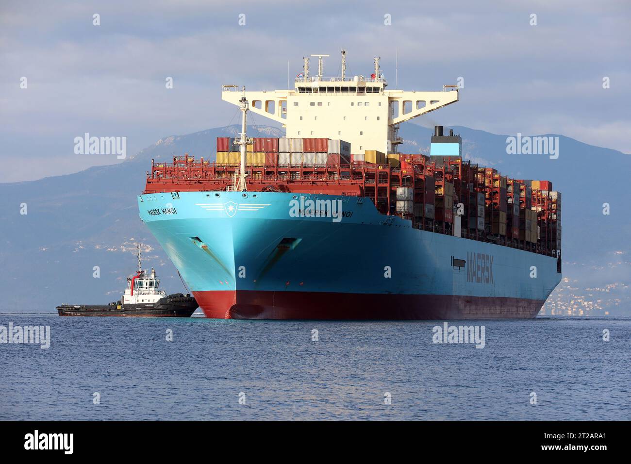 Vessel Maersk Hanoi arriving to the container terminal of the port of ...