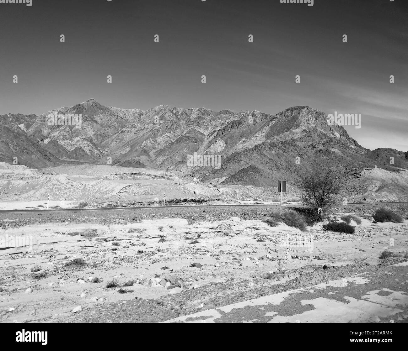 Road going through Sinai desert, picturesque background with mountains ...