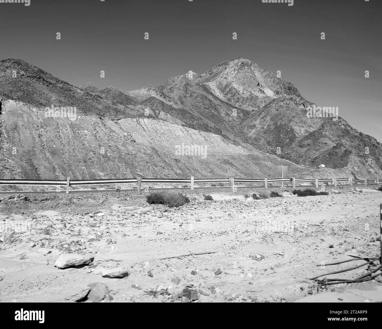 Road going through Sinai desert, picturesque backgound with mountains ...