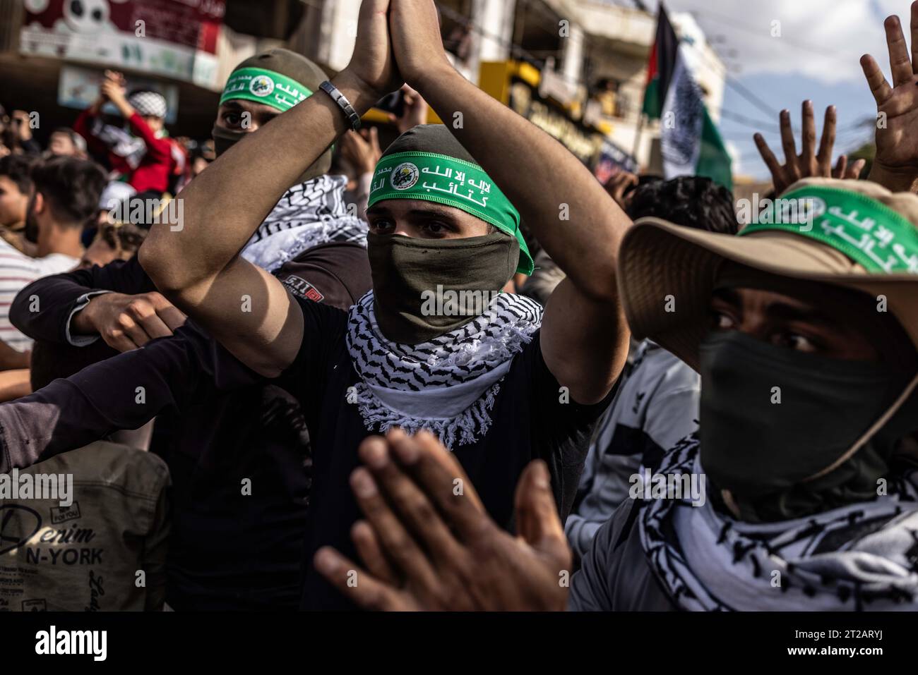 Atme, Syria. 18th Oct, 2023. Demonstrators take part in a pro-Palestine ...