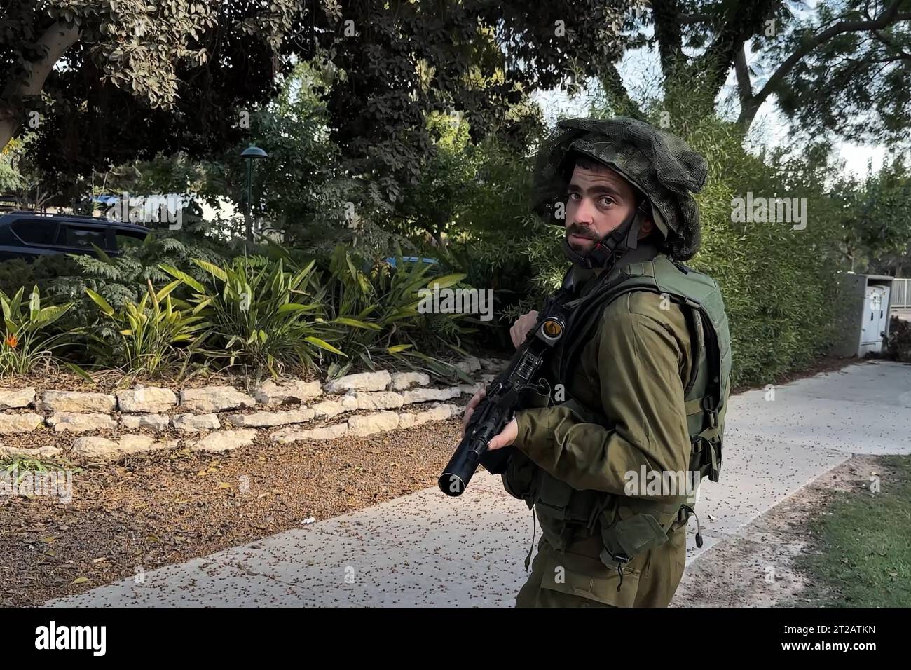 A Israeli soldier conducts a security patrol a week after the October 7 ...