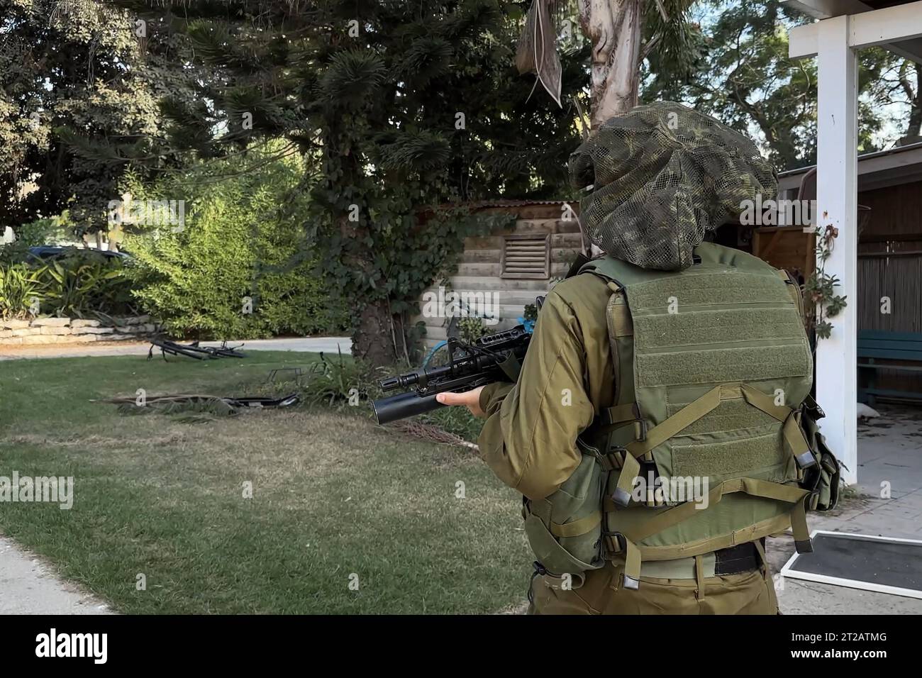 A Israeli soldier conducts a security patrol a week after the October 7 ...