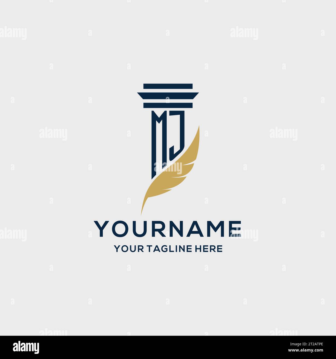 MJ monogram initial logo with pillar and feather design, law firm logo ...