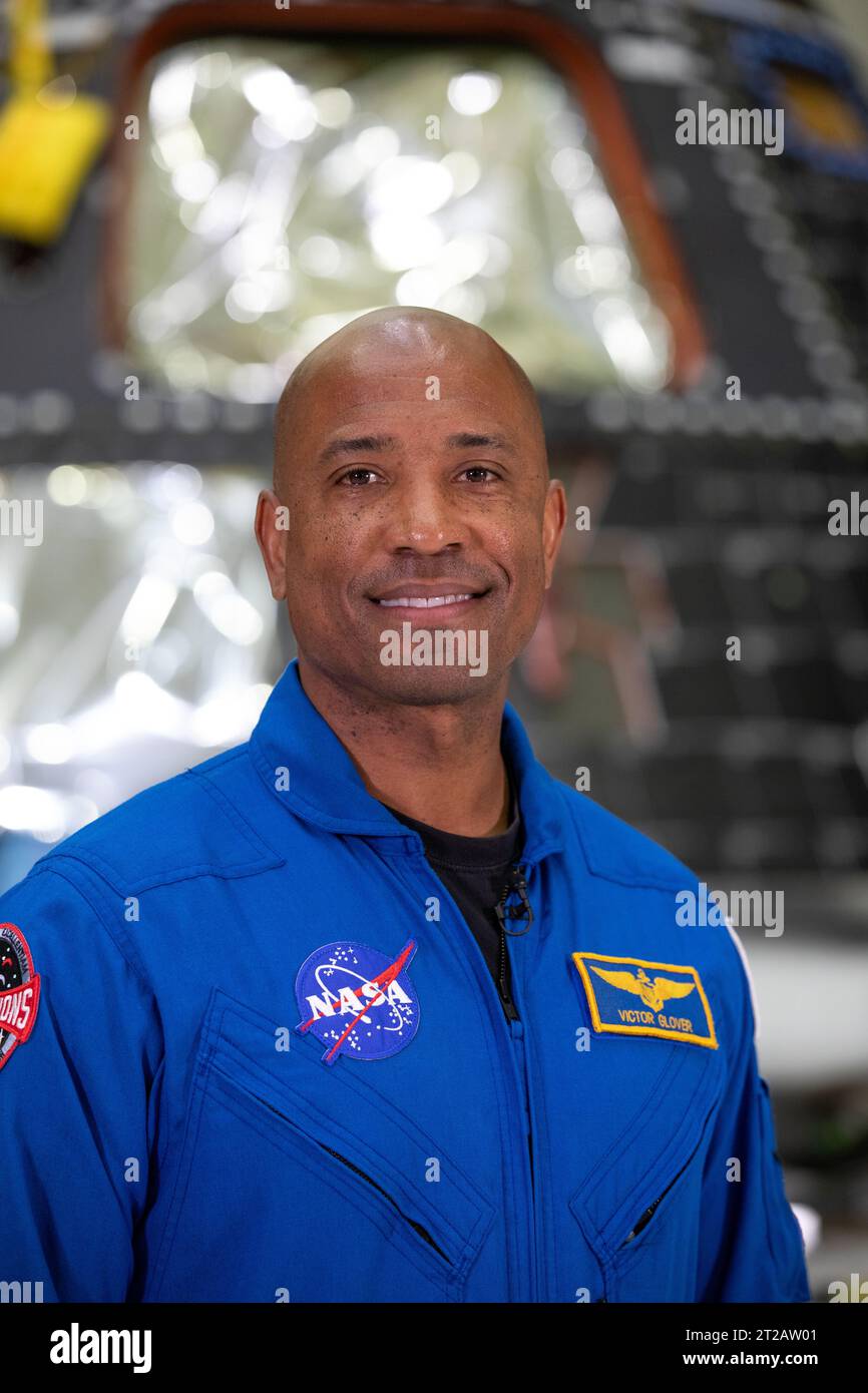Artemis II pilot Victor Glover poses inside NASA’s Kennedy Space Center ...