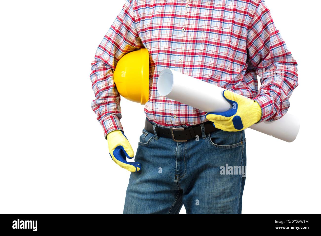 A man with a roll of paper. builder, designer keeps a sheet with a ...