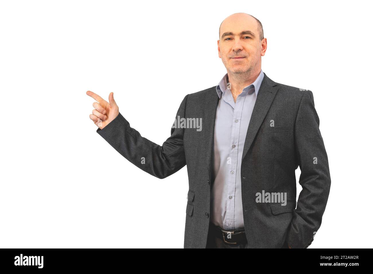 man showing direction with his hand. Portrait of a sman pointing ...