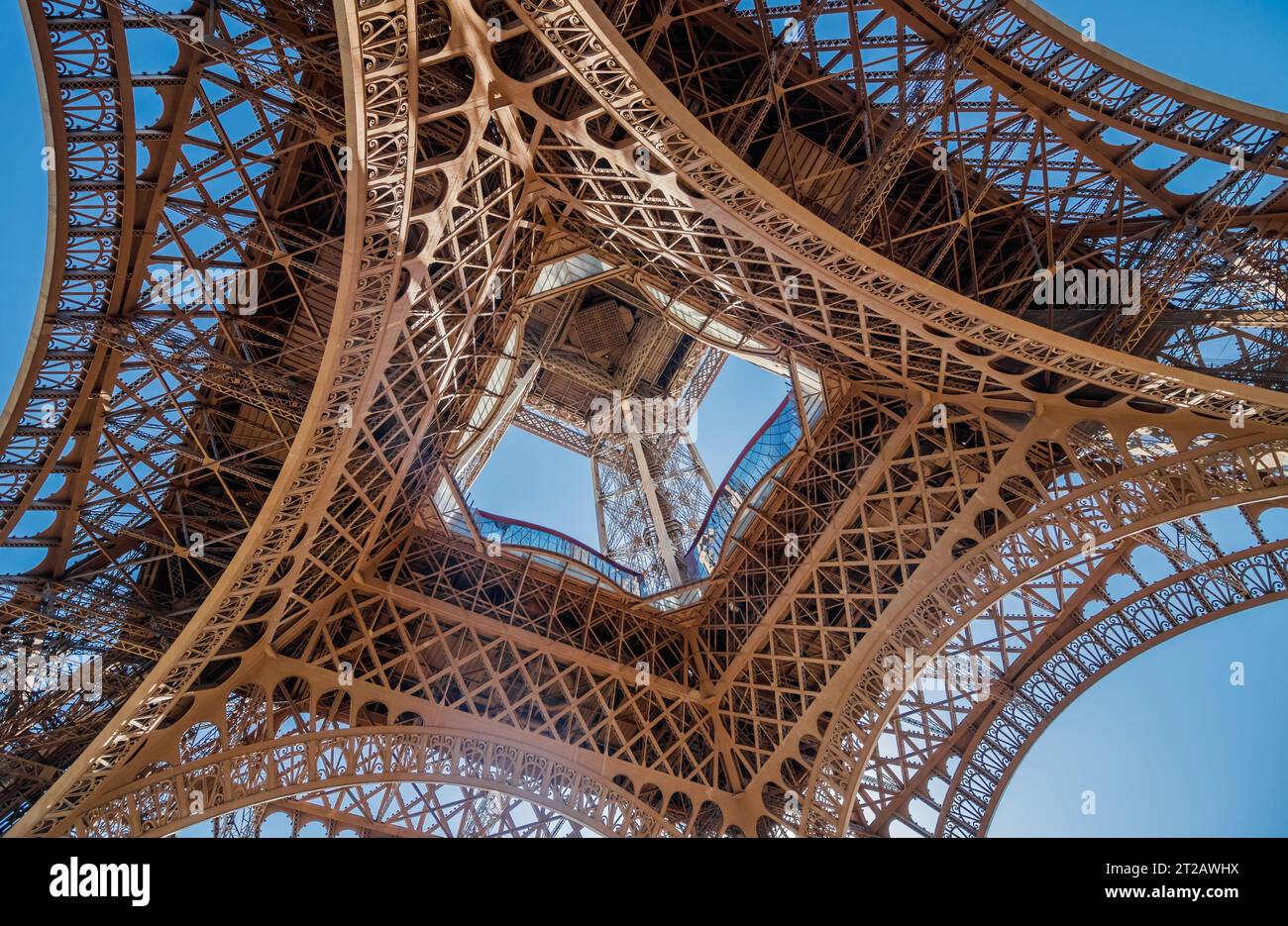 Under the Eiffel Tower, Paris, France, Europe, wide and low angle symmetrical view Stock Photo ...