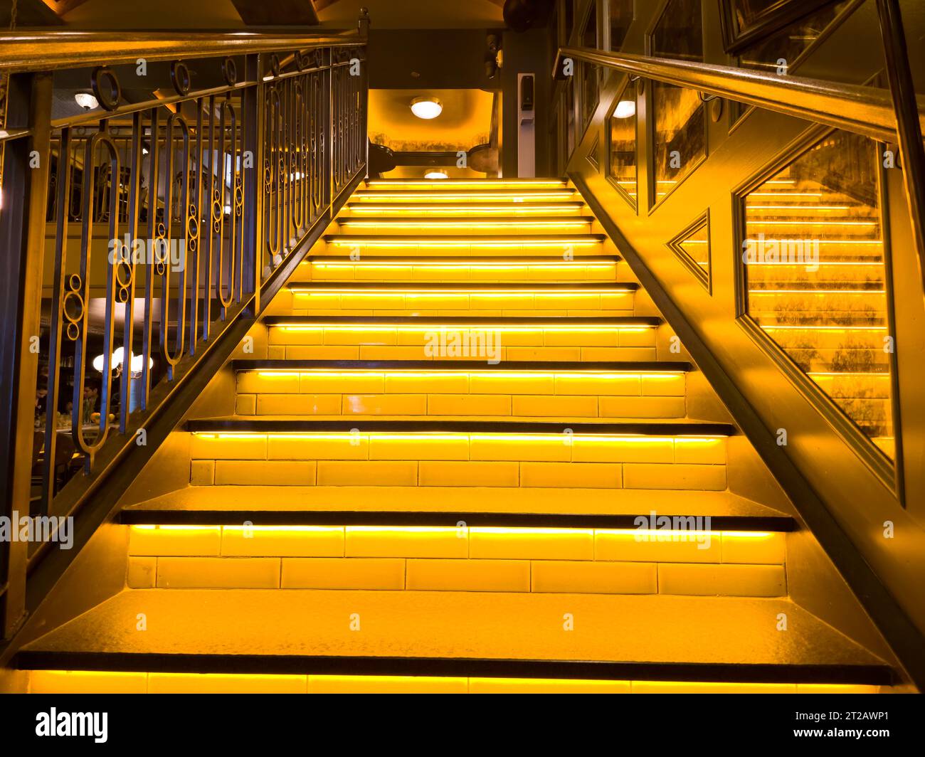 Low angle view of empty indoor illuminated stair steps Stock Photo - Alamy