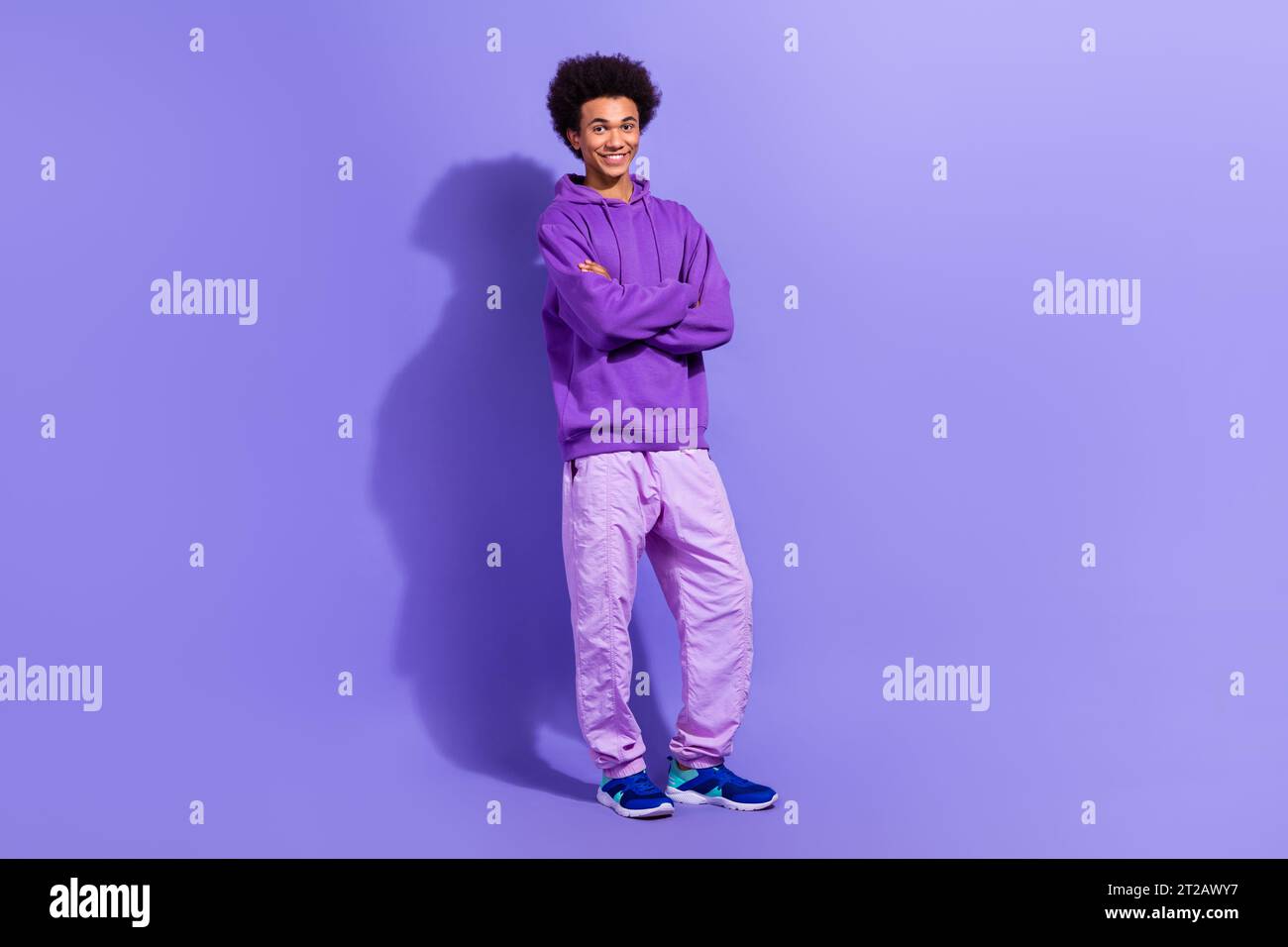 Full size photo of positive nice young person good mood crossed arms ...