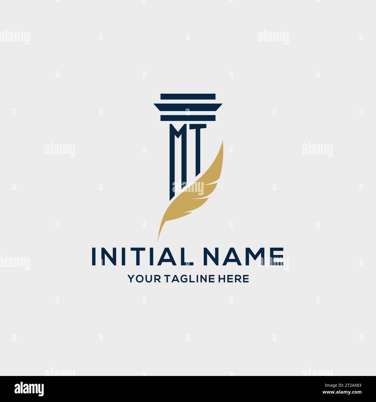 MT monogram initial logo with pillar and feather design, law firm logo ...