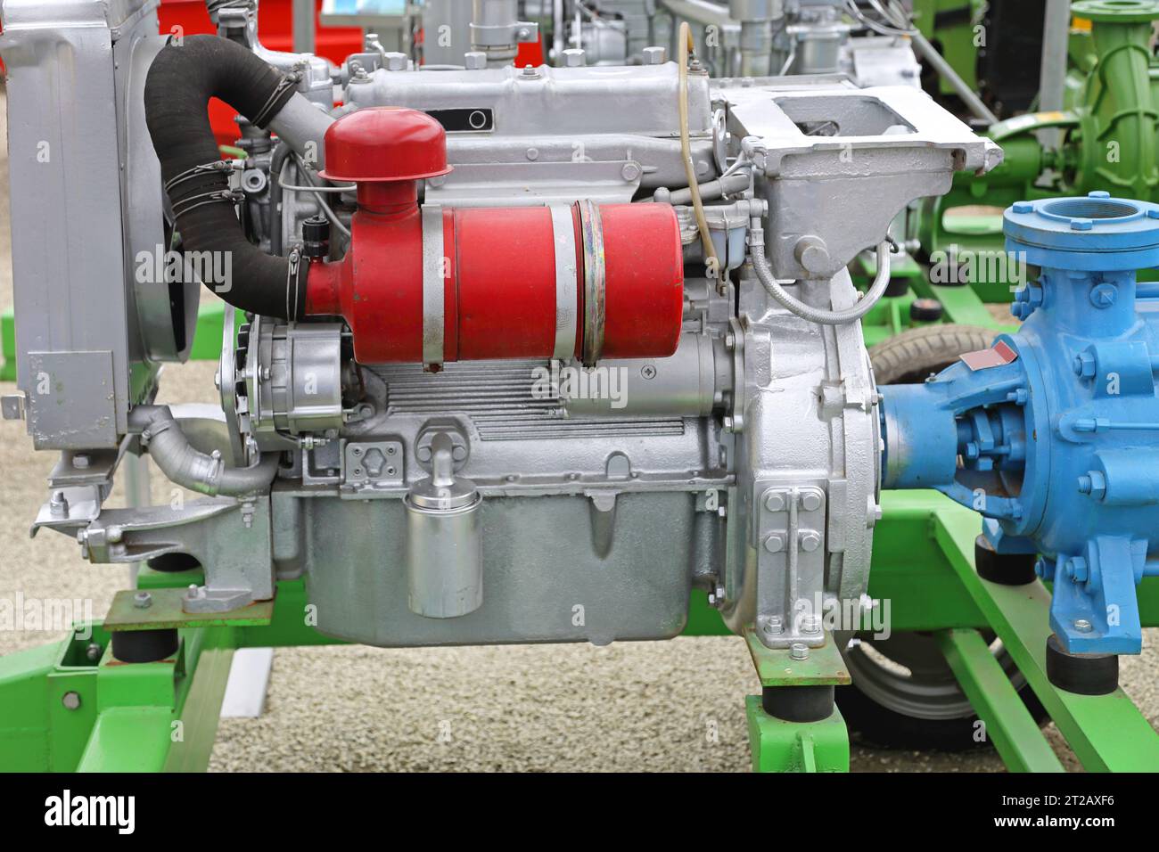 Powerful Diesel Engine With Attached Water Pump Farm Equipment Stock ...