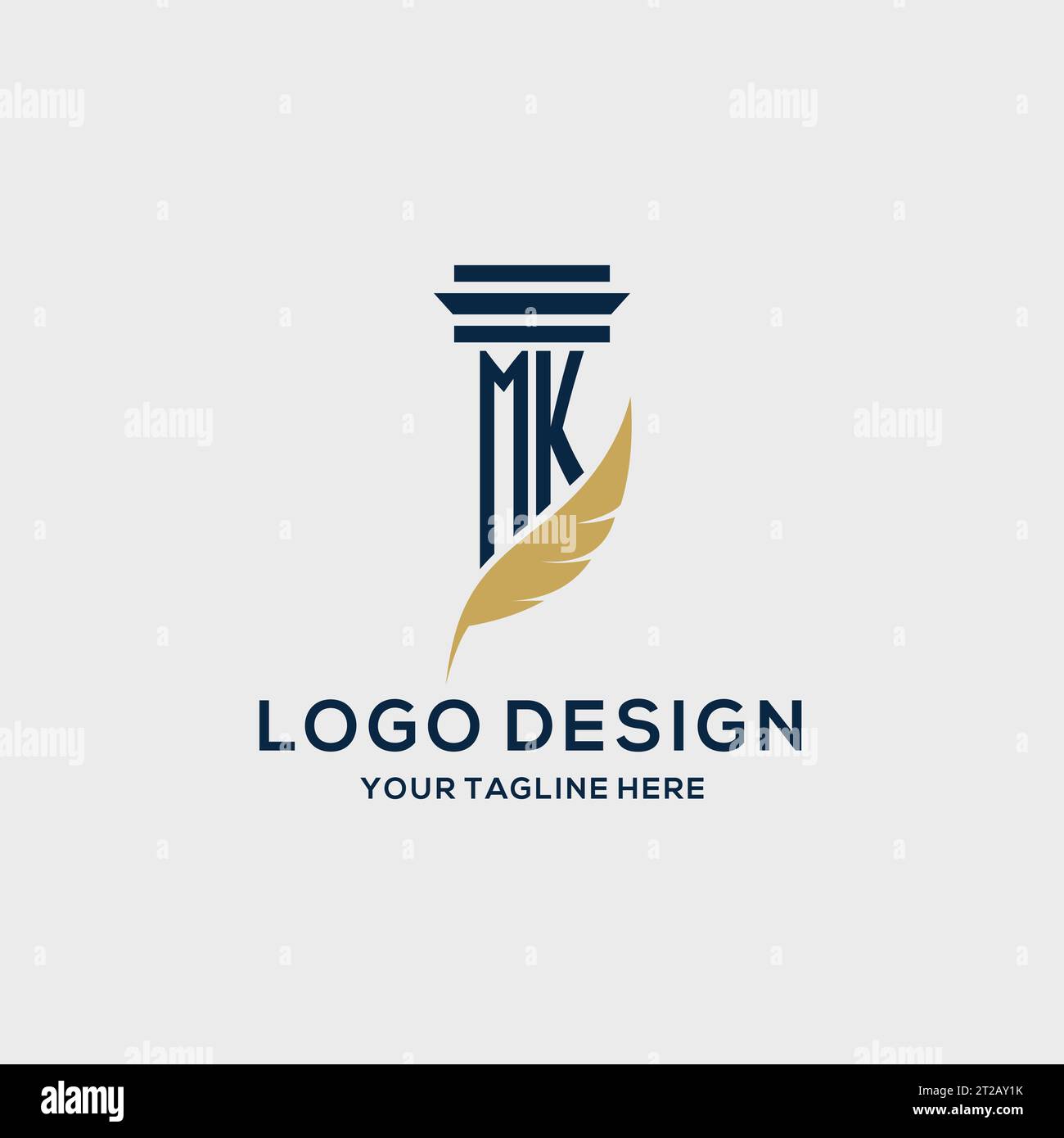 MK monogram initial logo with pillar and feather design, law firm logo ...