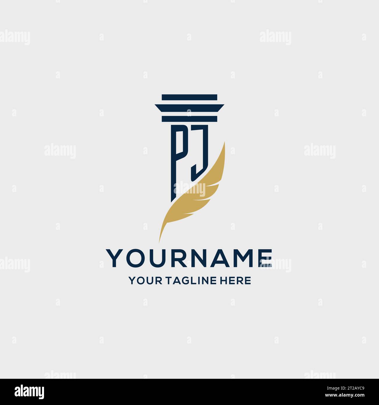 PJ monogram initial logo with pillar and feather design, law firm logo ...