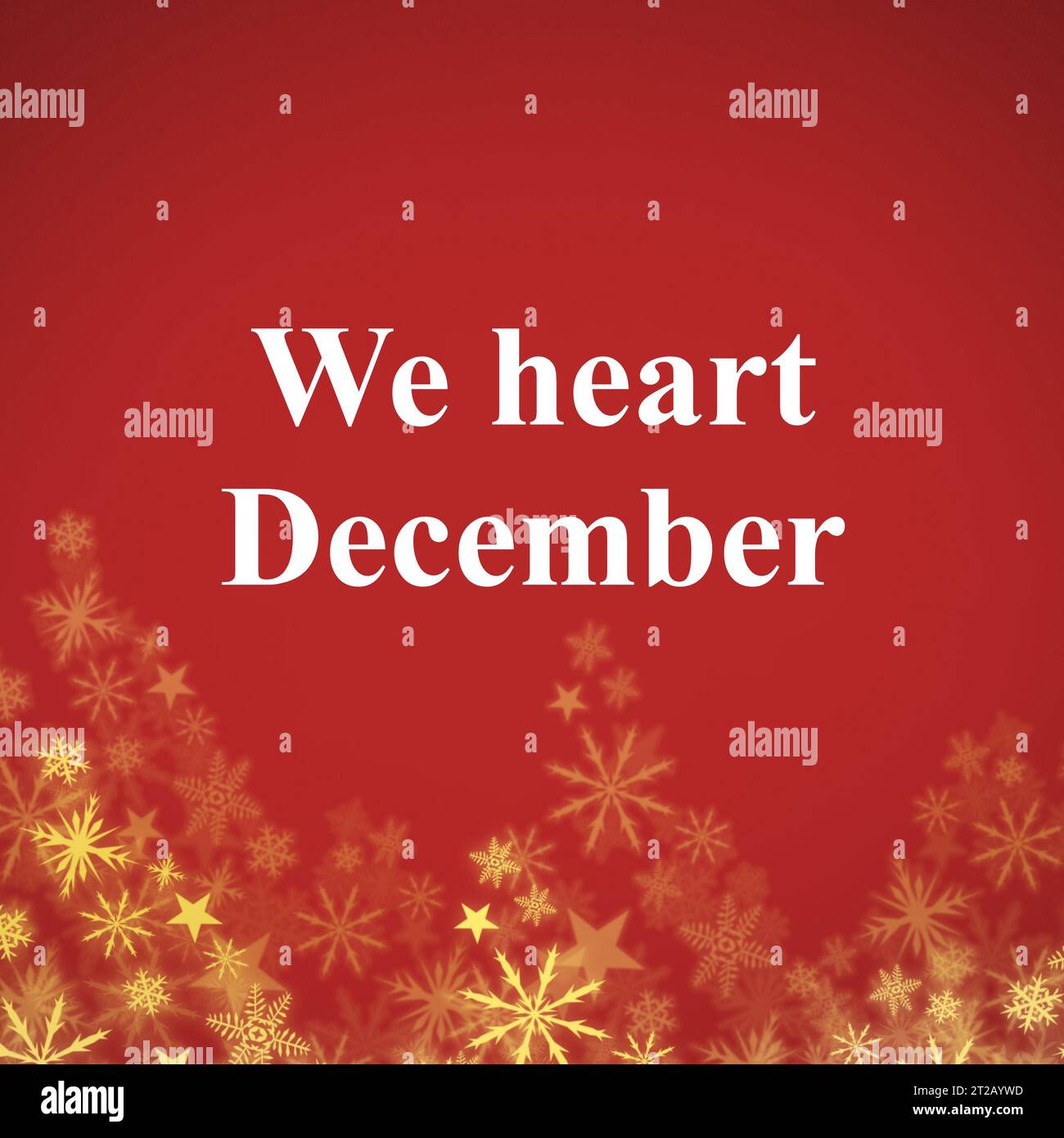 We heart december text in white with gold christmas snowflakes on red ...