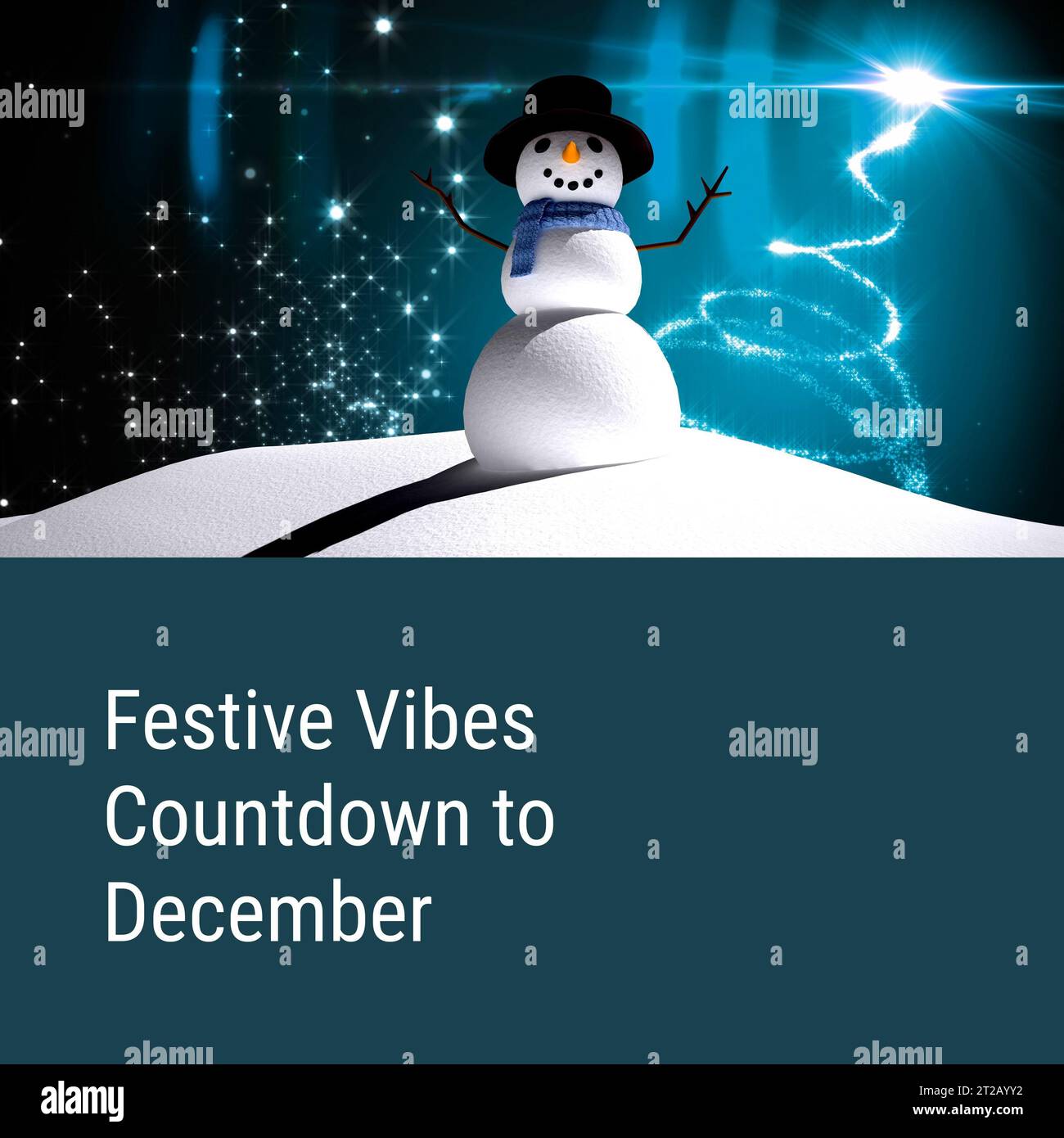 Festive vibes countdown to december text with christmas snowman, stars ...
