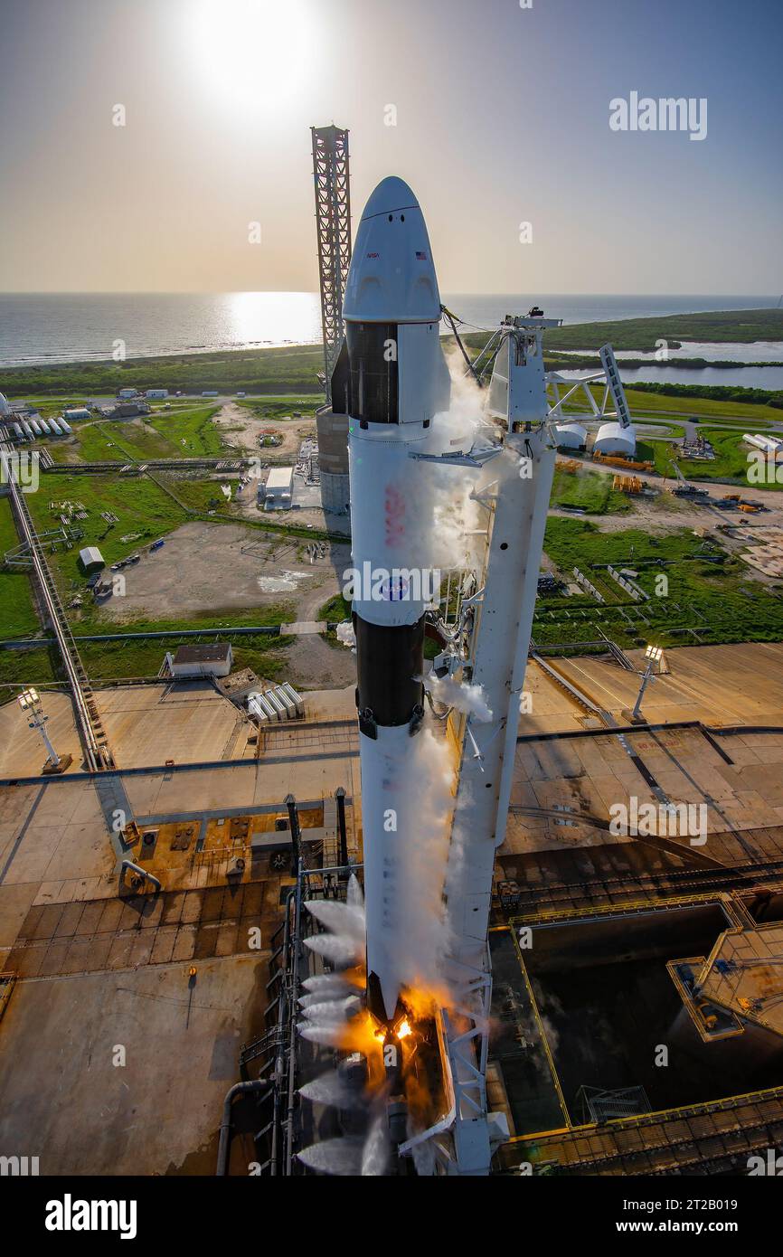 NASA's SpaceX Crew-7 Static Fire Test. SpaceX’s Dragon spacecraft, atop ...