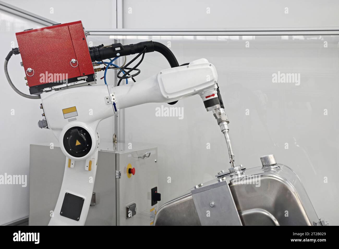Automatic Robot Arm Welding Metal Parts in Factory Production Stock ...