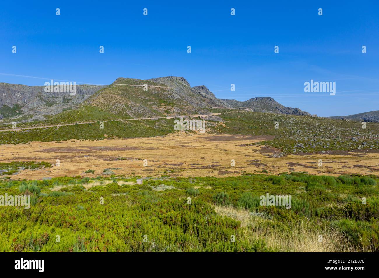 Landscape of the Serra da Estrela mountain range, along road, in ...