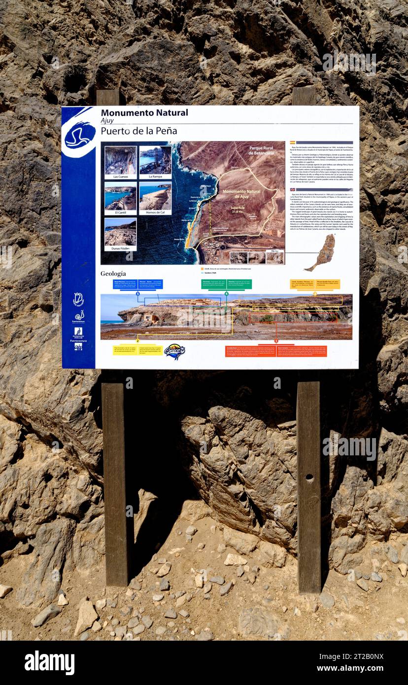 Touristic sign at Caves near the seaside village of Ajuy on the west ...
