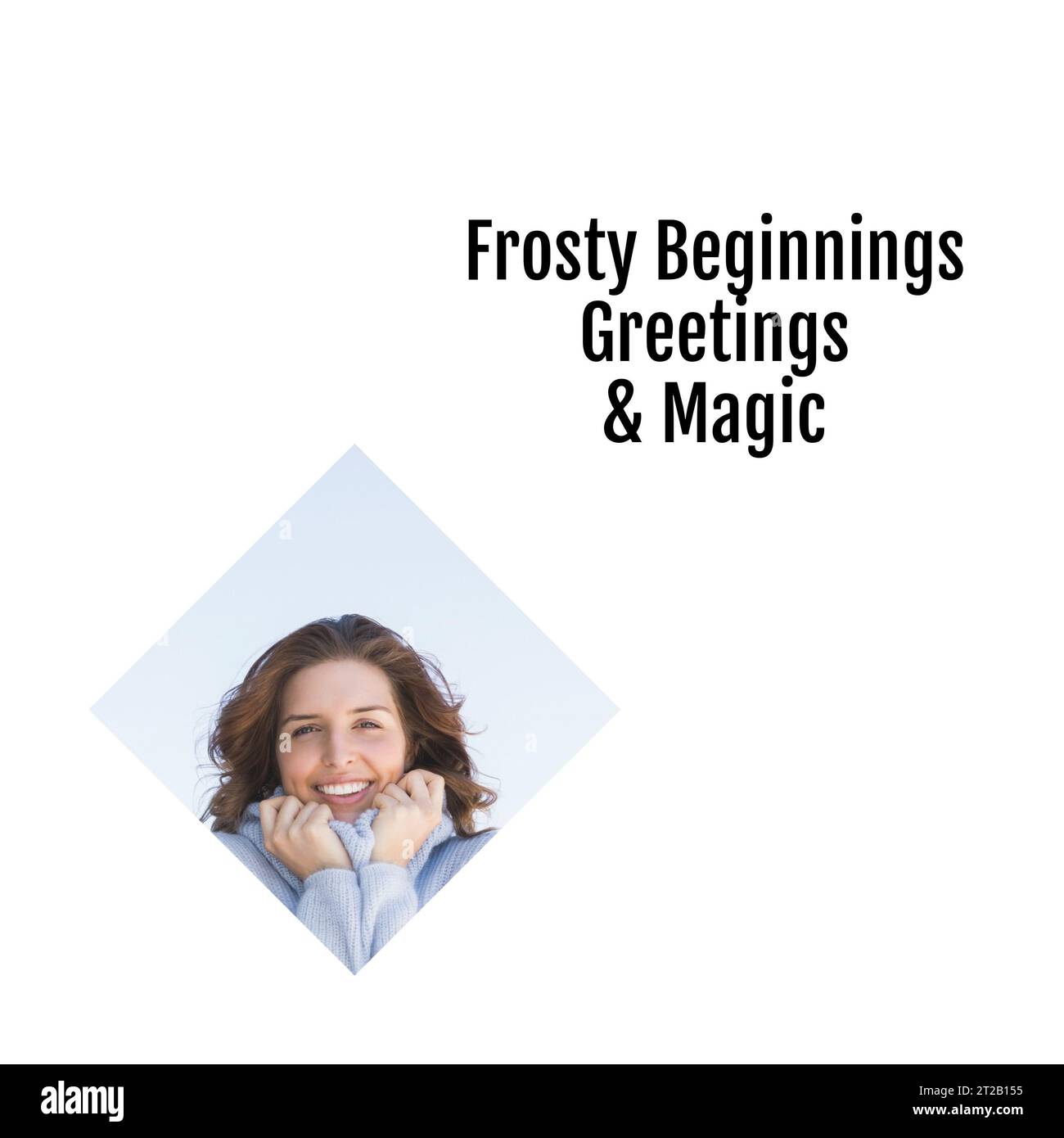 Composite of frosty beginnings and magic text over caucasian woman smiling Stock Photo - Alamy