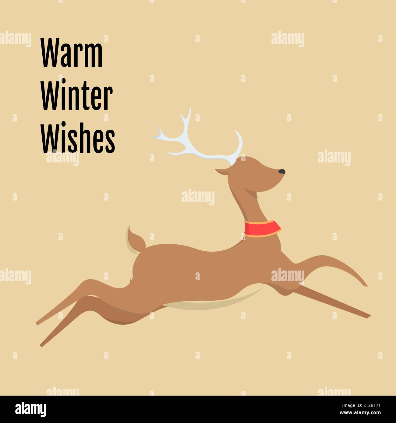 Warm winter wishes text and galloping christmas reindeer on brown ...