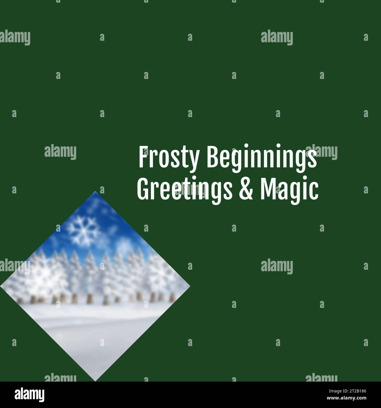 Composite of frosty beginnings greetings and magic text over snowy winter landscape background ...