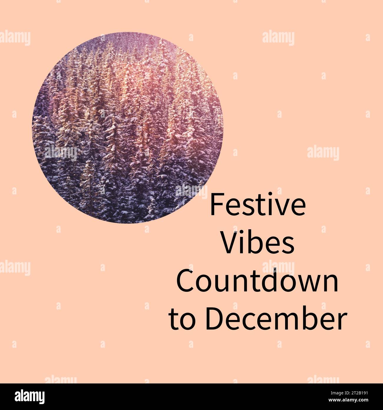 Festive vibes countdown to december text on peach background with snowy ...