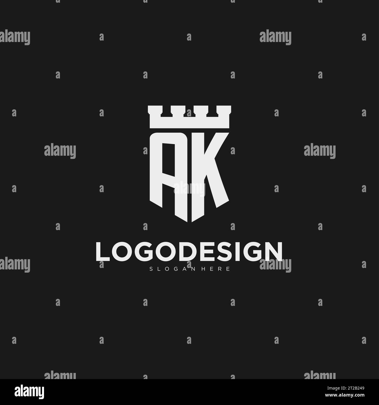 Initials AK logo monogram with shield and fortress design vector ...