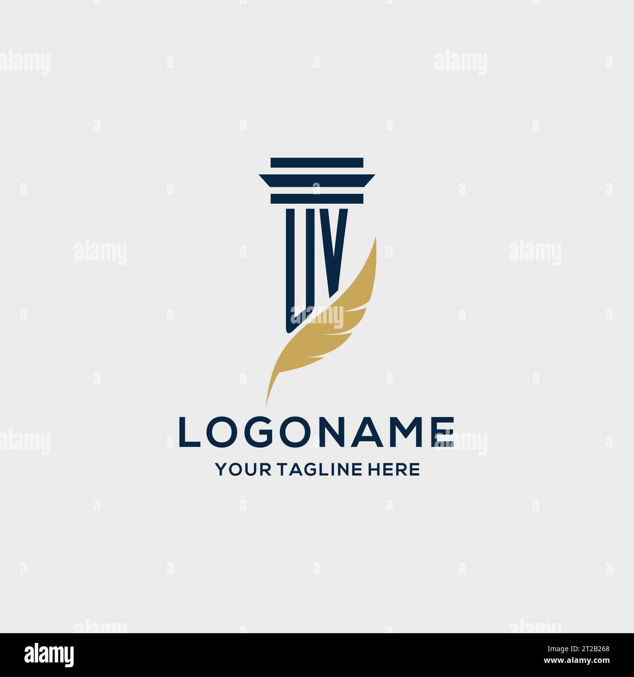 UV monogram initial logo with pillar and feather design, law firm logo ...