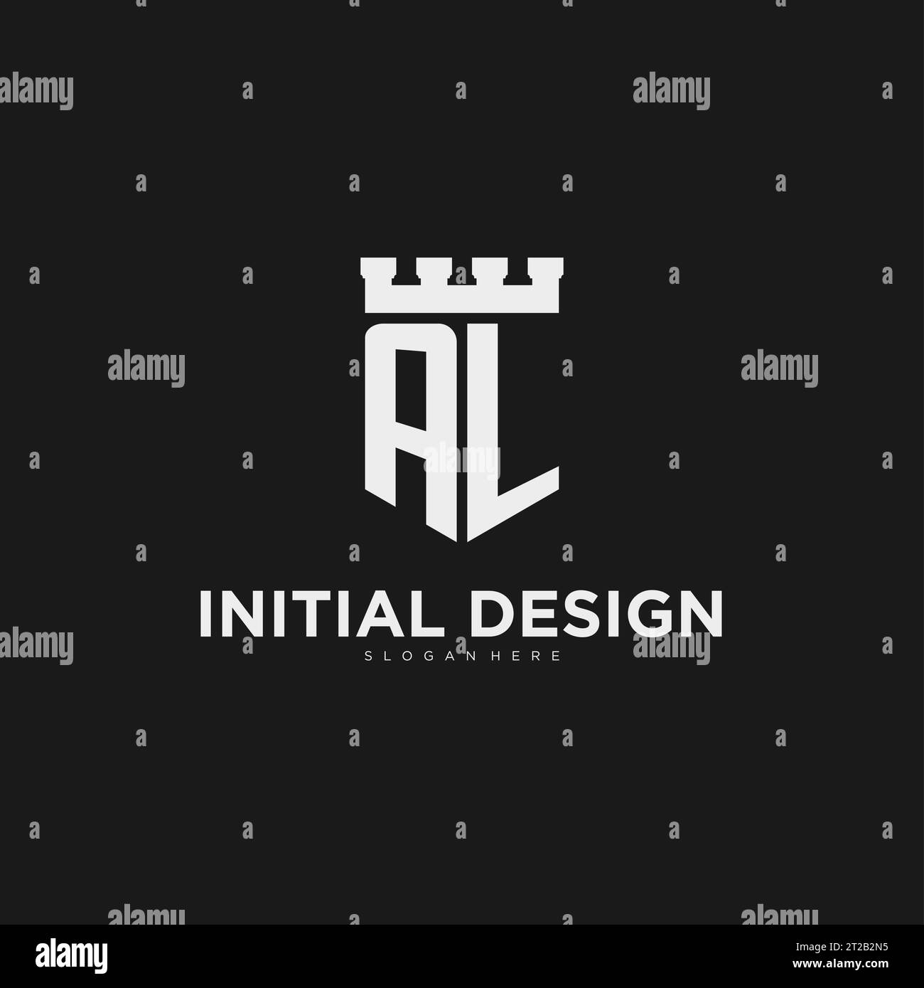 Initials AL logo monogram with shield and fortress design vector ...