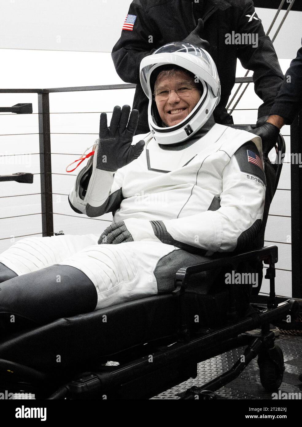 NASA’s SpaceX Crew-6 Splashdown. NASA astronaut Stephen Bowen is helped ...