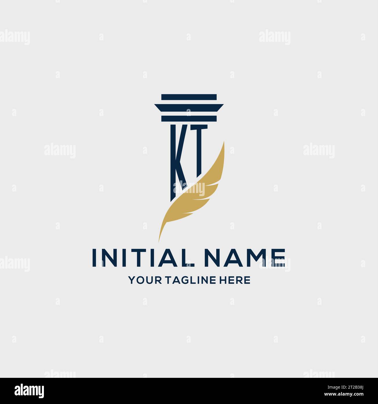 KT monogram initial logo with pillar and feather design, law firm logo ...