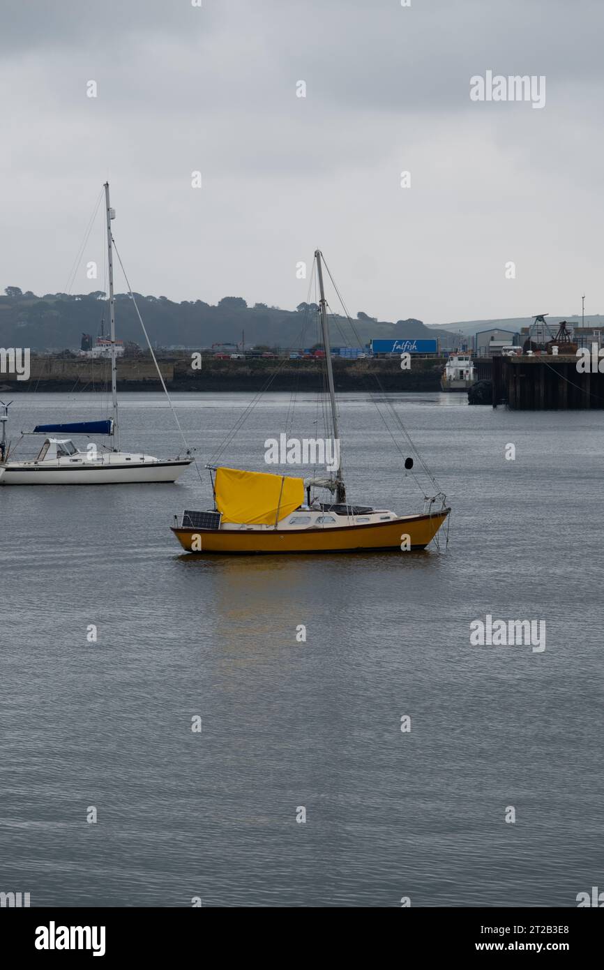 Small fishing boats at Custom House quay in Falmouth, UK Stock Photo ...
