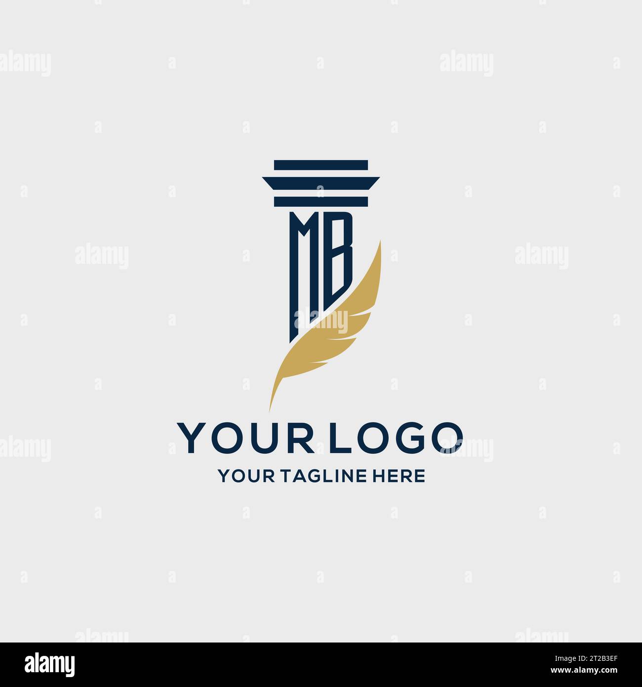 MB monogram initial logo with pillar and feather design, law firm logo ...