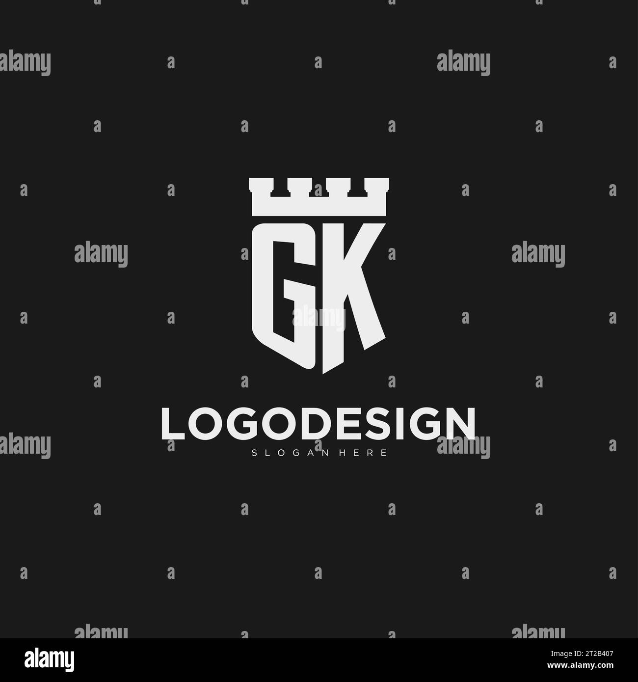 Initials GK logo monogram with shield and fortress design vector ...